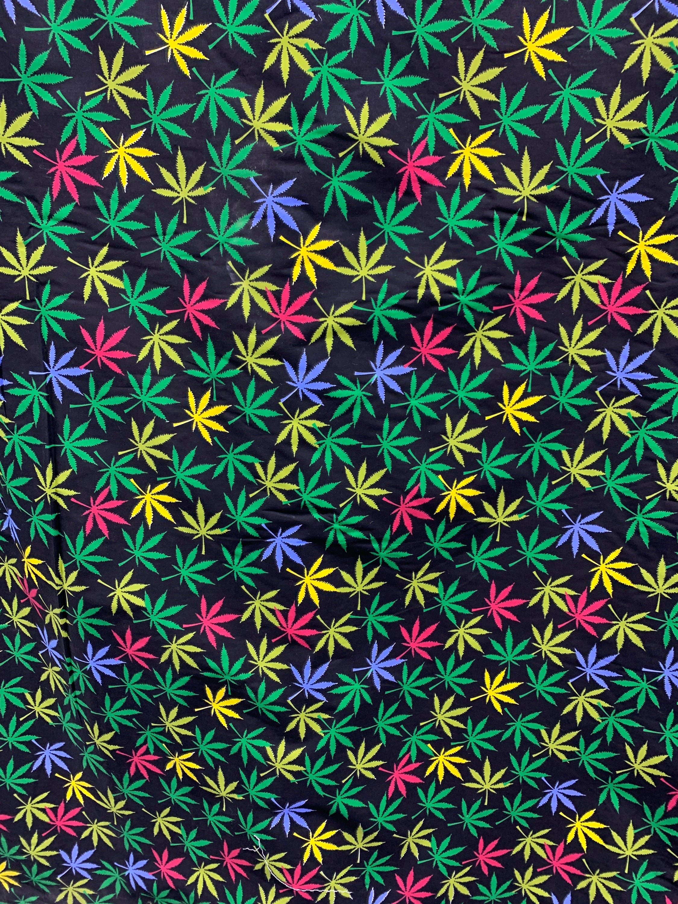 MULTICOLOR Marijuana Cannabis Leaf Printed Poly Cotton Fabric (58 in ...