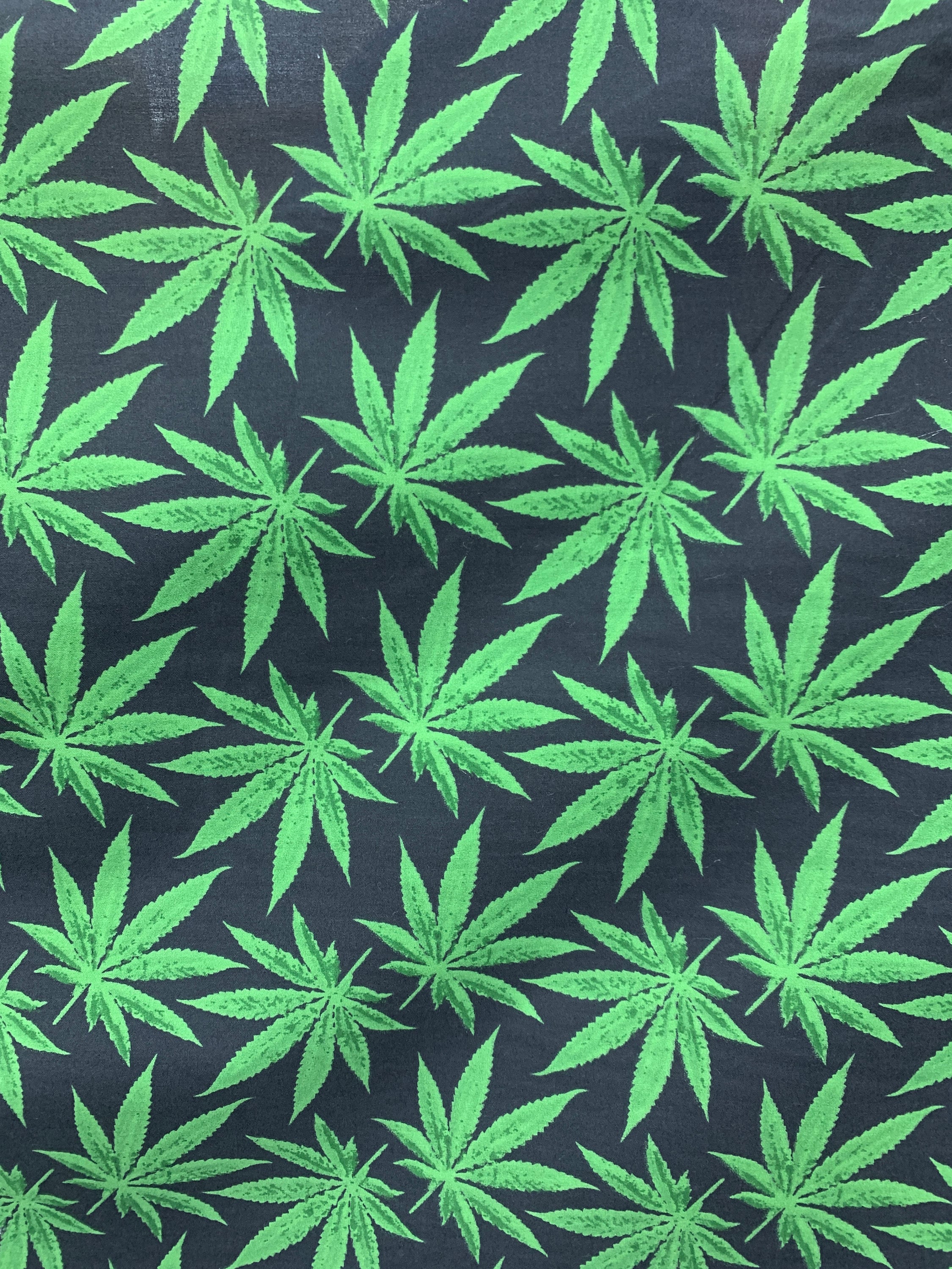 GREEN BLACK Marijuana Cannabis Leaf Printed Poly Cotton Fabric (58 in ...