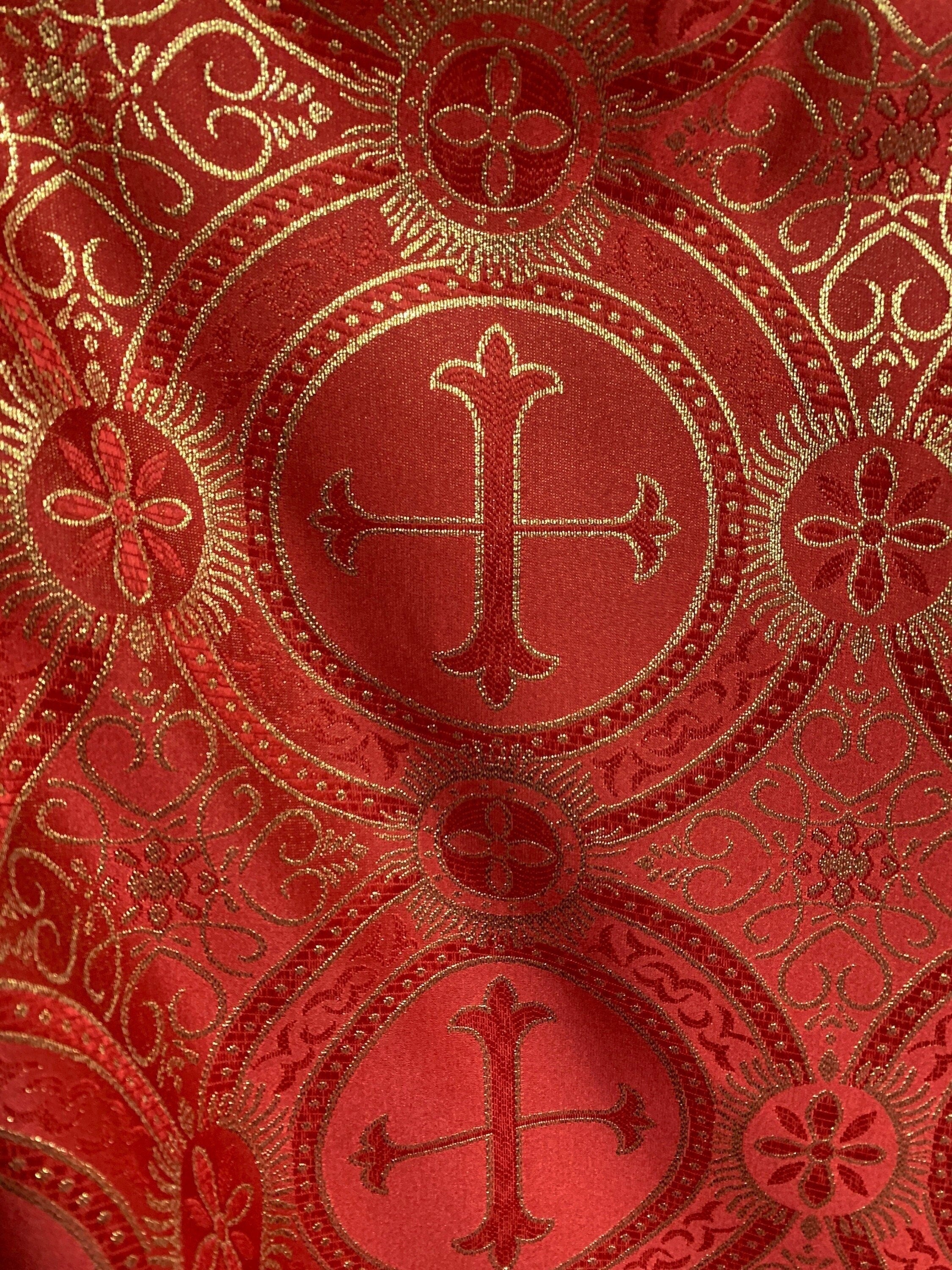 RED GOLD Metallic Liturgical Cross Brocade Fabric (55 in.) Sold By The ...