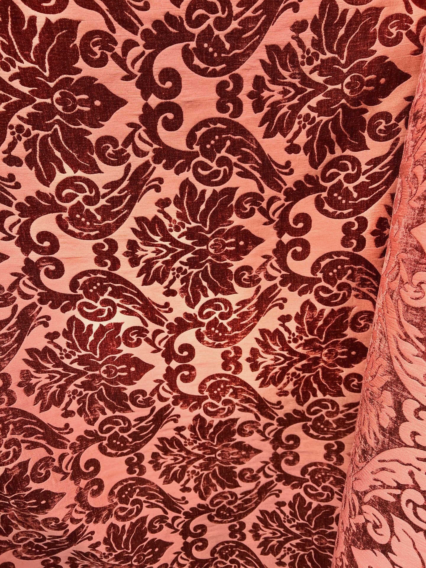 COPPER RED Damask Chenille Upholstery Brocade Fabric (54 in.) Sold By ...