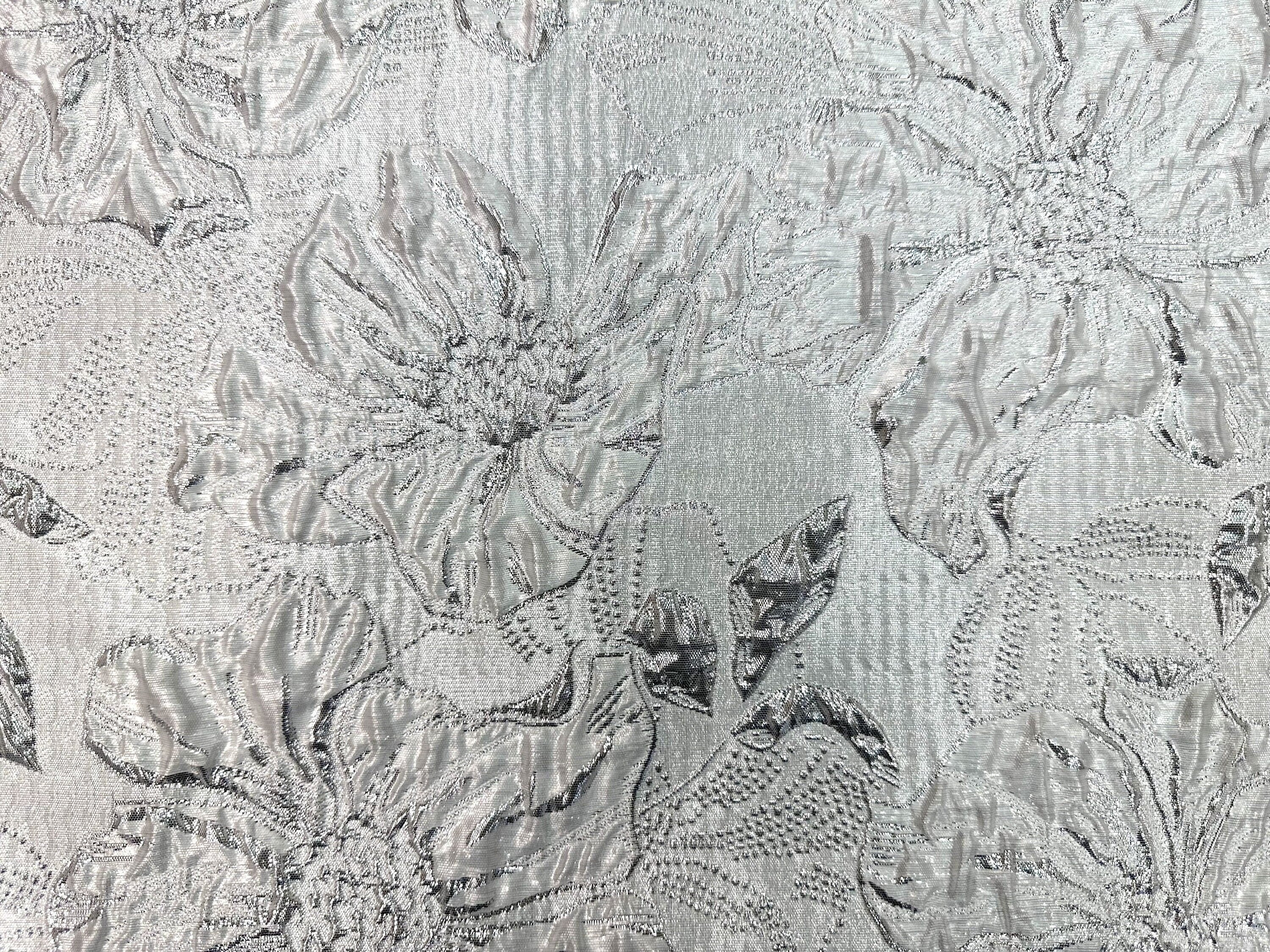 WHITE SILVER Floral Brocade Fabric (60 in.) Sold By The Yard – handtfabrics
