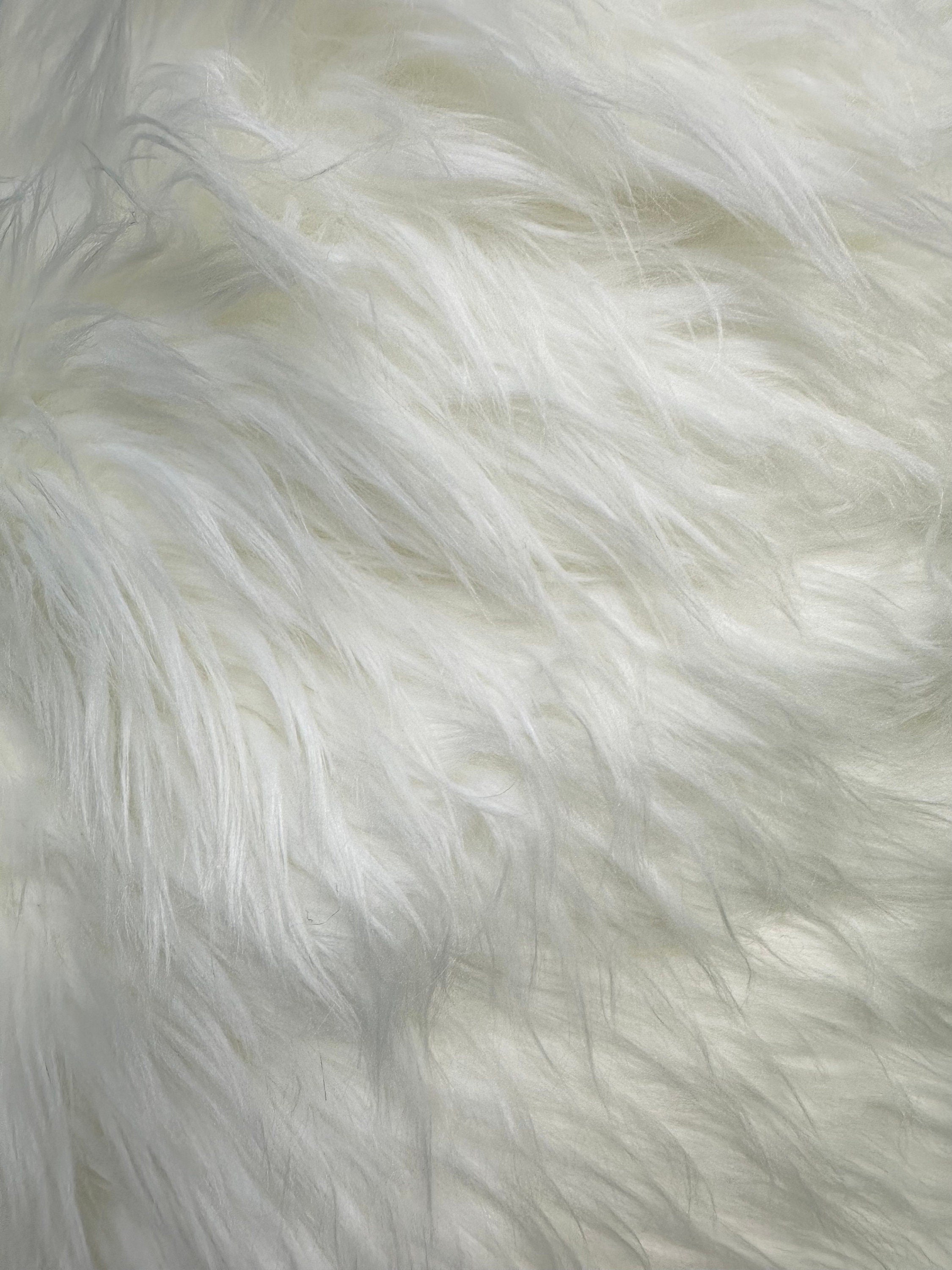 WHITE Long Hair Faux Fake Fur Fabric (58 in.) Sold By The Yard ...